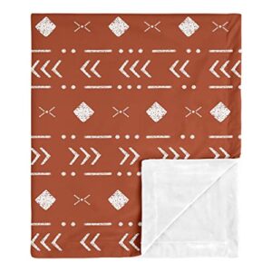 sweet jojo designs rust white boho tribal mudcloth boy girl blanket receiving security swaddle newborn toddler nursery soft minky orange woodland bohemian southwest geometric arrow aztec mud cloth