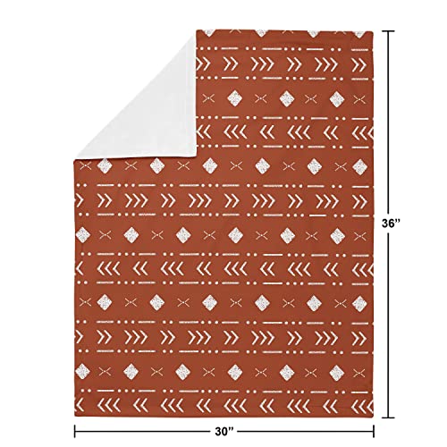 Sweet Jojo Designs Rust White Boho Tribal Mudcloth Boy Girl Blanket Receiving Security Swaddle Newborn Toddler Nursery Soft Minky Orange Woodland Bohemian Southwest Geometric Arrow Aztec Mud Cloth