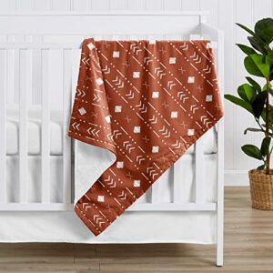 Sweet Jojo Designs Rust White Boho Tribal Mudcloth Boy Girl Blanket Receiving Security Swaddle Newborn Toddler Nursery Soft Minky Orange Woodland Bohemian Southwest Geometric Arrow Aztec Mud Cloth