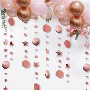 6.6x8.2 Feet Rose Gold Fringe Curtain Backdrop with 26.2 Feet Circle Star Garland for Birthday Bachelorette Bride Baby Shower Party Decorations