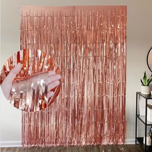 6.6x8.2 Feet Rose Gold Fringe Curtain Backdrop with 26.2 Feet Circle Star Garland for Birthday Bachelorette Bride Baby Shower Party Decorations