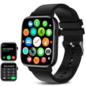 smart watch (answer/make calls), 1.9" smartwatch fitness tracker for android ios phones with blood pressure heart rate tracking, 25 sport modes spo2 sleep monitor step counter for women men , black