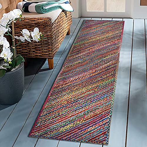 CASAVANI 100% Ecofriendly Hand Braided Rug Geometric Multipurpose Multicolor Jute & Cotton Rug Best Uses for Indoor Hall Room Gateway Runner Rug & Balcony 2.6x4 2.6x8 6x6 Feet Square