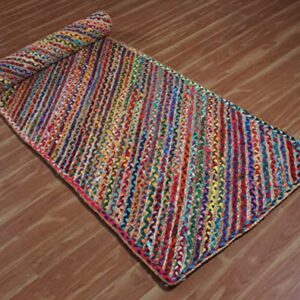 CASAVANI 100% Ecofriendly Hand Braided Rug Geometric Multipurpose Multicolor Jute & Cotton Rug Best Uses for Indoor Hall Room Gateway Runner Rug & Balcony 2.6x4 2.6x8 6x6 Feet Square