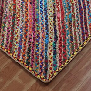 CASAVANI 100% Ecofriendly Hand Braided Rug Geometric Multipurpose Multicolor Jute & Cotton Rug Best Uses for Indoor Hall Room Gateway Runner Rug & Balcony 2.6x4 2.6x8 6x6 Feet Square