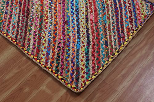 CASAVANI 100% Ecofriendly Hand Braided Rug Geometric Multipurpose Multicolor Jute & Cotton Rug Best Uses for Indoor Hall Room Gateway Runner Rug & Balcony 2.6x4 2.6x8 6x6 Feet Square