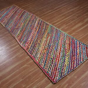 CASAVANI 100% Ecofriendly Hand Braided Rug Geometric Multipurpose Multicolor Jute & Cotton Rug Best Uses for Indoor Hall Room Gateway Runner Rug & Balcony 2.6x4 2.6x8 6x6 Feet Square