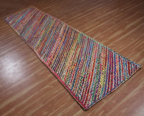 CASAVANI 100% Ecofriendly Hand Braided Rug Geometric Multipurpose Multicolor Jute & Cotton Rug Best Uses for Indoor Hall Room Gateway Runner Rug & Balcony 2.6x4 2.6x8 6x6 Feet Square