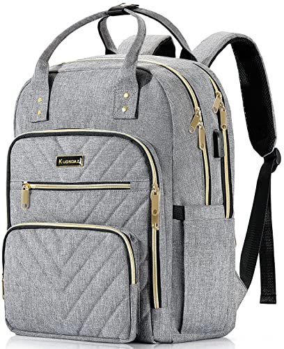 Kuosdaz Travel Backpack for Women, 15.6 Inch Work Laptop Backpack, Water Resistant Backpack for Business with USB Charging Port, Anti-theft Student Teacher Bookbags, Large Daypacks for Women, Grey