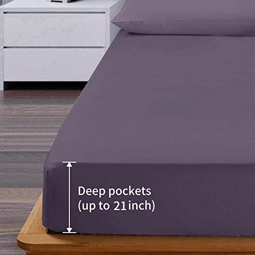 EaseHome Purple Sheets for Queen Size Bed Set - Deep Pocket to 21 inches Mattress 4 Piece - Premium Bedding Sheets & Pillowcases Collection - Extra Soft