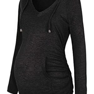 Hanweini Maternity Hoodie Tops Sweatshirt Casual Long Sleeve Ruched Pregnancy Shirt Tunics (Black Gray,XX-Large)