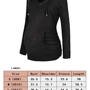 Hanweini Maternity Hoodie Tops Sweatshirt Casual Long Sleeve Ruched Pregnancy Shirt Tunics (Black Gray,XX-Large)