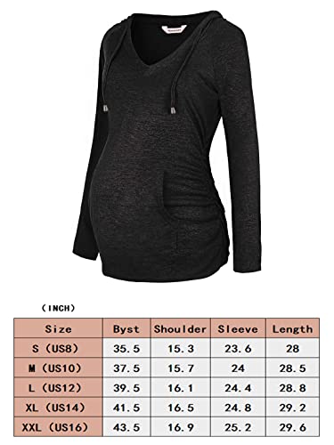 Hanweini Maternity Hoodie Tops Sweatshirt Casual Long Sleeve Ruched Pregnancy Shirt Tunics (Black Gray,XX-Large)