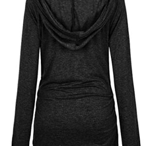 Hanweini Maternity Hoodie Tops Sweatshirt Casual Long Sleeve Ruched Pregnancy Shirt Tunics (Black Gray,XX-Large)