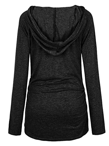 Hanweini Maternity Hoodie Tops Sweatshirt Casual Long Sleeve Ruched Pregnancy Shirt Tunics (Black Gray,XX-Large)