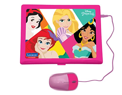 LEXIBOOK JC598DPi1 Disney Princesses Educational and Bilingual Laptop French/English with 124 Activities: Mathematics, Dactylography, Logic, Clock Reading, Play Games and Music