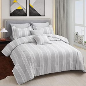 BedsPick King Comforter Set, 96 x 102 Inches King Comforter Set Lightweight All Season Soft Down Alternative Reversible Cationic Dyeing Striped King Comforter Bedding Set With 2 King Size Pillow Shams