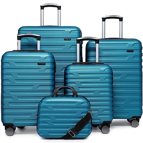 LARVENDER Luggage 5 Piece Sets, Expandable Luggage Sets Clearance, Suitcases with Spinner Wheels, Hard Shell Luggage Carry on Suitcase Set with TSA Lock Aqua Blue