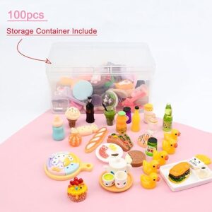 MUYIZI Miniature Food with Storage Box, Doll House Accessories Small Resin Food, Dollhouse Food Set for Pretend Play Kitchen, 100Pcs