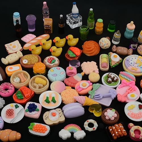 MUYIZI Miniature Food with Storage Box, Doll House Accessories Small Resin Food, Dollhouse Food Set for Pretend Play Kitchen, 100Pcs