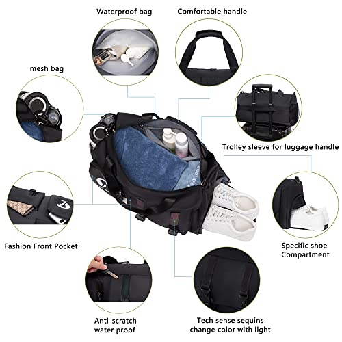 Gym Bag for Men and Women Small - 18.5"×9.5"×9" Duffel Travel Bag with Wet Pocket and Shoes Compartment, Gymnastics Equipment Bags Outdoor Bag