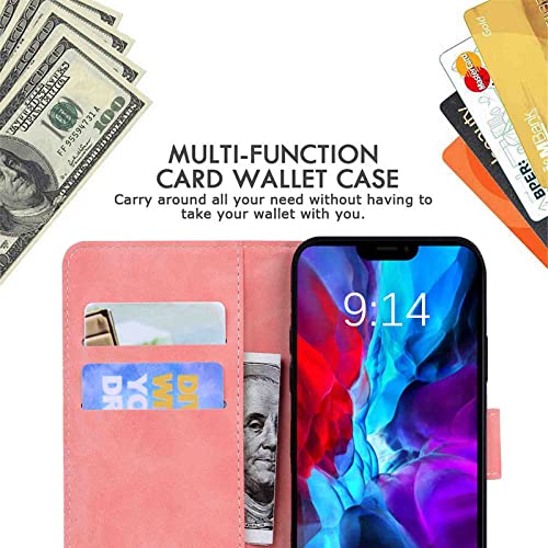 NATUMAX Phone Cover Wallet Folio Case for Oppo REALME 7 PRO, Premium PU Leather Slim Fit Cover for REALME 7 PRO, 2 Card Slots, Horizontal Viewing Stand, Nice case, Pink