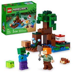 lego minecraft the swamp adventure 21240, building game construction toy with alex and zombie figures in biome, birthday gift idea for kids ages 8+