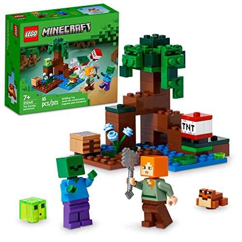 LEGO Minecraft The Swamp Adventure 21240, Building Game Construction Toy with Alex and Zombie Figures in Biome, Birthday Gift Idea for Kids Ages 8+