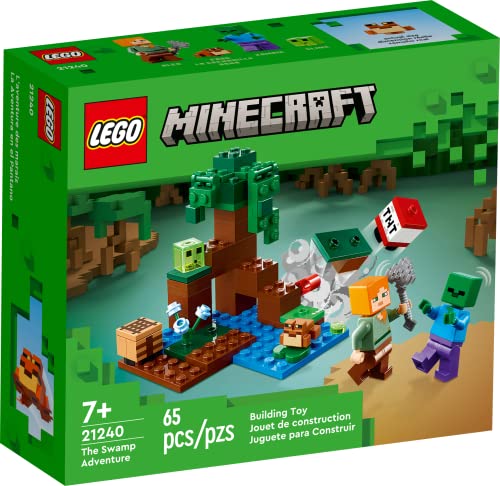 LEGO Minecraft The Swamp Adventure 21240, Building Game Construction Toy with Alex and Zombie Figures in Biome, Birthday Gift Idea for Kids Ages 8+