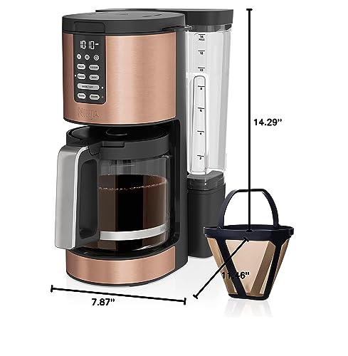 Ninja DCM201CP Programmable XL 14-Cup Coffee Maker PRO with Permanent Filter, 2 Brew Styles Classic & Rich, Delay Brew, Freshness Timer & Keep Warm, Dishwasher Safe, Copper