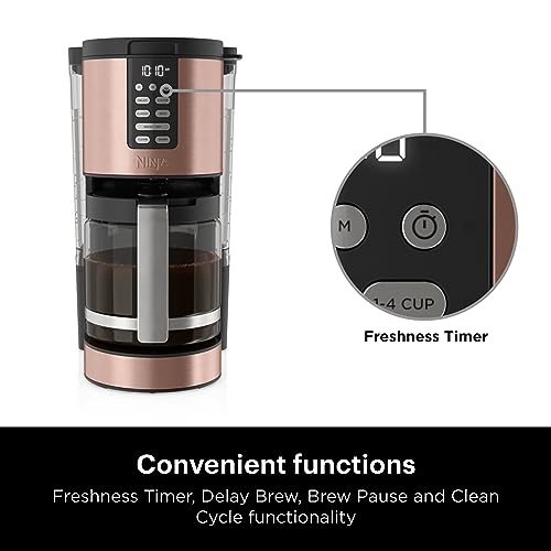 Ninja DCM201CP Programmable XL 14-Cup Coffee Maker PRO with Permanent Filter, 2 Brew Styles Classic & Rich, Delay Brew, Freshness Timer & Keep Warm, Dishwasher Safe, Copper