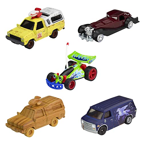 Hot Wheels Disney Cars Bundle, Set of 5 Premium Disney and Pixar 1:64 Scale Toy Cars in Collectible Disney 100 Box