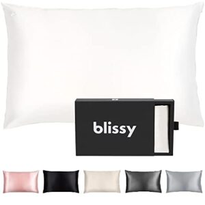 blissy silk pillowcase - 100% pure mulberry silk - 22 momme 6a high-grade fibers - satin pillow cover for hair & skin - regular, queen & king with hidden zipper