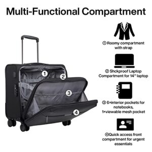 Hanke 18 Inch Softside Airline Approved Carry On Luggage Suitcases with Wheels,Travel Luggage Lightweight Square Suitcase with Lock TSA Rolling Luggage Bag with USB Port for Business Trip Men Women