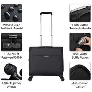 Hanke 18 Inch Softside Airline Approved Carry On Luggage Suitcases with Wheels,Travel Luggage Lightweight Square Suitcase with Lock TSA Rolling Luggage Bag with USB Port for Business Trip Men Women