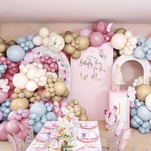 Dusty Rose Brown Balloon Garland Blue Pink Balloons Double Stuffed Tan White Sand Balloon Latex Pastel Balloons Arch Kit For Gender Reveal Baby Shower Birthday Party Decoration