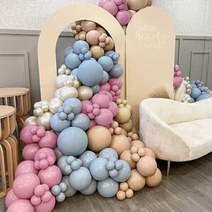 Dusty Rose Brown Balloon Garland Blue Pink Balloons Double Stuffed Tan White Sand Balloon Latex Pastel Balloons Arch Kit For Gender Reveal Baby Shower Birthday Party Decoration