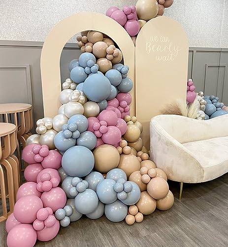 Dusty Rose Brown Balloon Garland Blue Pink Balloons Double Stuffed Tan White Sand Balloon Latex Pastel Balloons Arch Kit For Gender Reveal Baby Shower Birthday Party Decoration