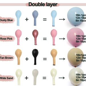 Dusty Rose Brown Balloon Garland Blue Pink Balloons Double Stuffed Tan White Sand Balloon Latex Pastel Balloons Arch Kit For Gender Reveal Baby Shower Birthday Party Decoration