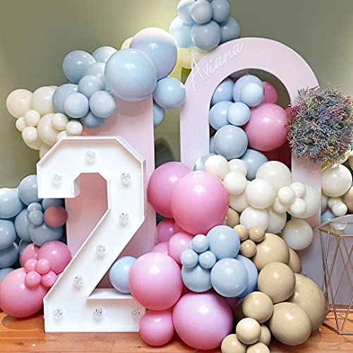 Dusty Rose Brown Balloon Garland Blue Pink Balloons Double Stuffed Tan White Sand Balloon Latex Pastel Balloons Arch Kit For Gender Reveal Baby Shower Birthday Party Decoration