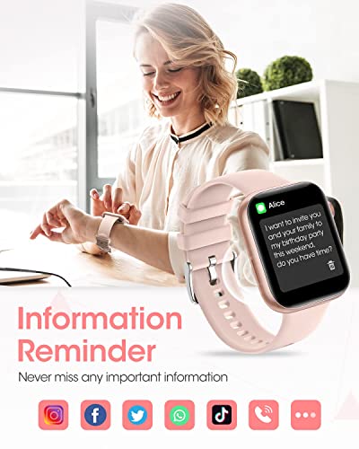 Smart Watch Women(Answer/Make Calls), 2023 Newest 1.8'' Bluetooth Smart Watch for Android iPhones, 5ATM Waterproof Outdoor Fitness Tracker with AI Voice/Heart Rate/SpO2/Sleep Monitor, Smartwatch Pink