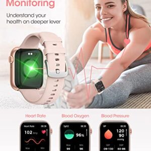 Smart Watch Women(Answer/Make Calls), 2023 Newest 1.8'' Bluetooth Smart Watch for Android iPhones, 5ATM Waterproof Outdoor Fitness Tracker with AI Voice/Heart Rate/SpO2/Sleep Monitor, Smartwatch Pink