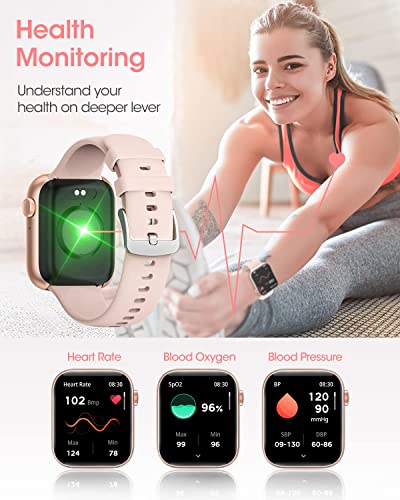 Smart Watch Women(Answer/Make Calls), 2023 Newest 1.8'' Bluetooth Smart Watch for Android iPhones, 5ATM Waterproof Outdoor Fitness Tracker with AI Voice/Heart Rate/SpO2/Sleep Monitor, Smartwatch Pink