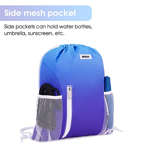 WANDF Drawstring Backpack Sports Gym Sackpack with Mesh Pockets Water Resistant String Bag for Women Men (Blue)