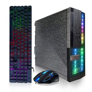 dell pc treasure box rgb desktop computer intel quad core i5 up to 3.6g, 8g ram, 256g ssd, wifi & bluetooth, rgb gaming pc keyboard & mouse, dvd, windows 10 pro (renewed) (diamond black)