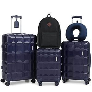 imiomo 3 piece luggage set clearance, travel suitcase with spinner wheels tsa lock, hardshell lightweight suitcase set for men and women (navy, 20/24/28)