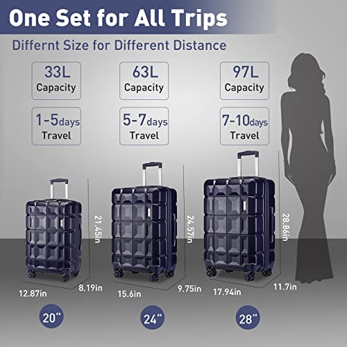 imiomo 3 Piece Luggage set Clearance, Travel Suitcase with Spinner Wheels TSA lock, Hardshell Lightweight Suitcase set for men and women (NAVY, 20/24/28)