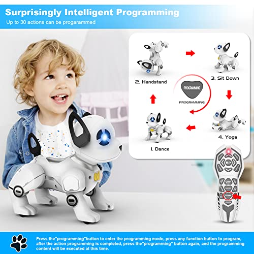 Remote Control Robot Dog Toy, Programmable Smart Interactive Robotic Pets, RC Stunt Robot Toys Dog Imitates Animals Music Dancing Handstand Push-up Follow Functions for Kids Boys Girls