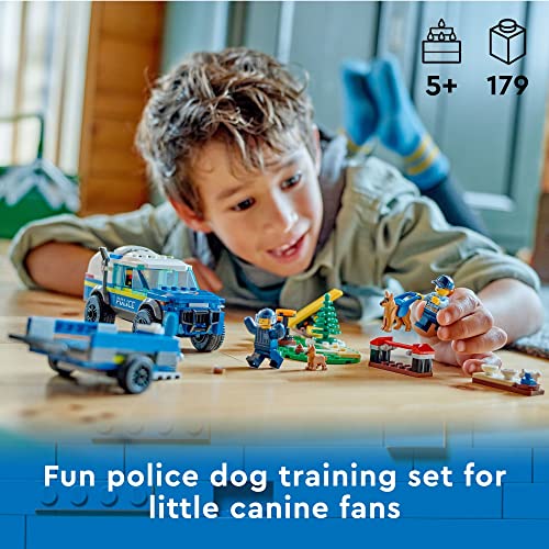 LEGO City Mobile Police Dog Training 60369, SUV Toy Car with Trailer, Obstacle Course and Puppy Figures, Animal Playset for Boys and Girls Ages 5 Plus