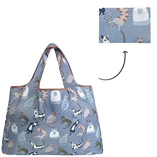 allydrew Large Foldable Tote Nylon Reusable Grocery Bags, Cool Felines